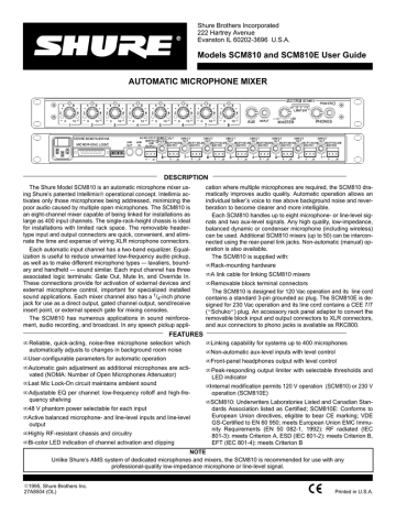 Shure SCM810 SCM810, SCM810 SCM810E User Guide | Manualzz