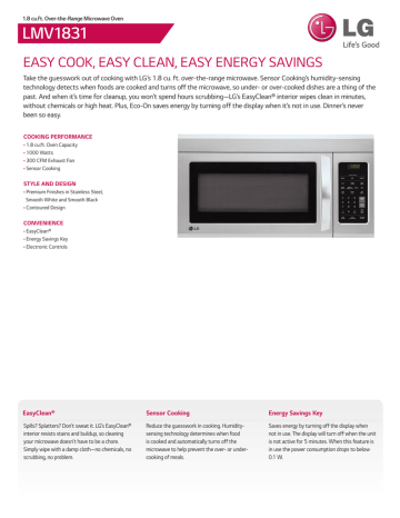 LG LMV1831ST Microwave Specification | Manualzz