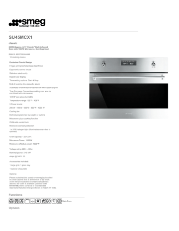 Smeg SU45MCX1 24 Inch Built-in Speed Oven Spec sheet | Manualzz