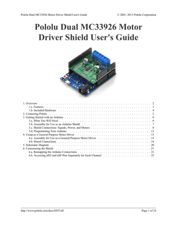 Pololu Dual MC33926 Motor Driver Shield User's Guide | Manualzz