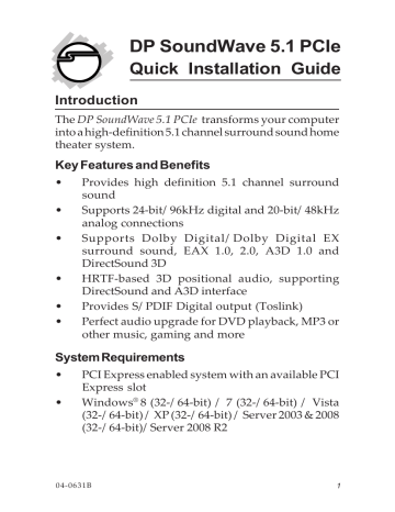 SIIG IC-510111-S2 DP SoundWave 5.1 PCIe Manual | Manualzz