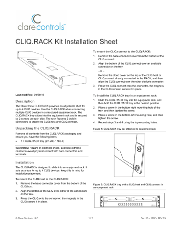 Clare Controls CLIQ.RACK Installation Sheet | Manualzz