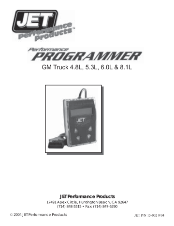 JET 15-002 Programmer Installation Instructions | Manualzz