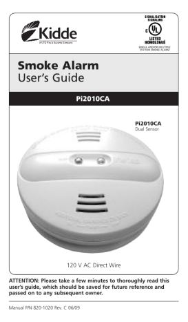 Kidde Pi2010CA Dual Sensor Smoke Alarm User Guide | Manualzz