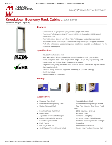 Hammond Mfg. REFK Economy Rack Cabinet | Manualzz
