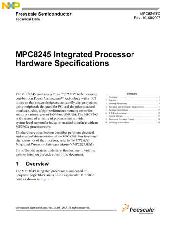 NXP MPC8245 Integrated Host Processor Data Sheet | Manualzz