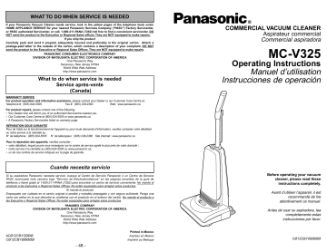 Panasonic MC-V325 Vacuum Cleaner Owner's Manual | Manualzz