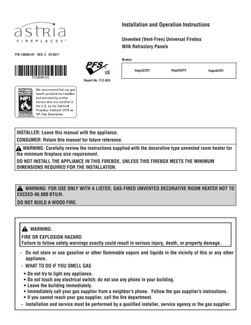 Astria Fireplaces Vega Installation and Operation Manual | Manualzz