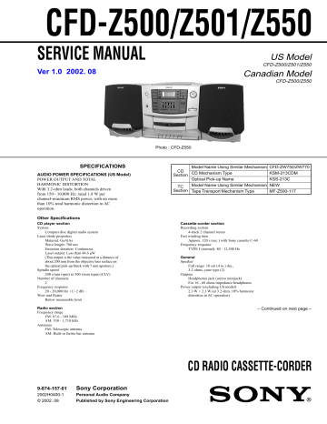 Sony CFD-Z500/Z501/Z550 Service Manual | Manualzz