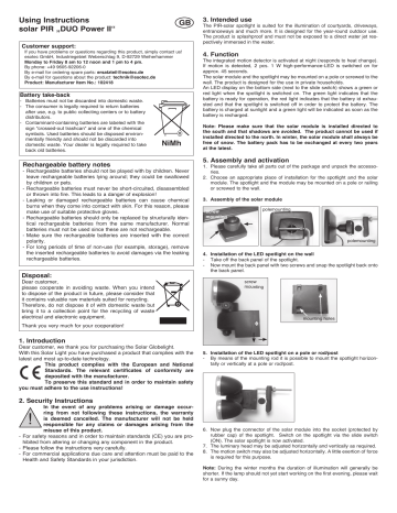 Solar Spotlight DUO Power II PIR User Manual | Manualzz