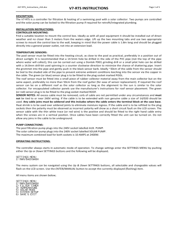 Swimming Pool Controller V7 RTS Instructions | Manualzz