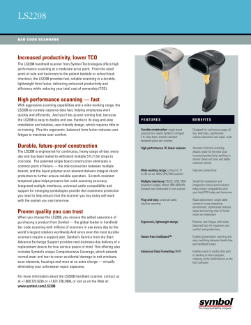 Symbol LS2208 Specification Sheet | Manualzz