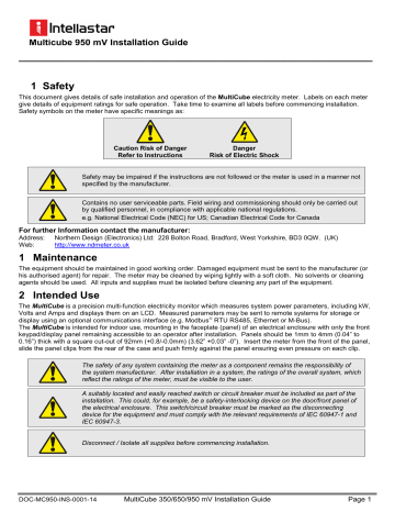 Intellastar Multicube 950 mV Installation Guide | Manualzz