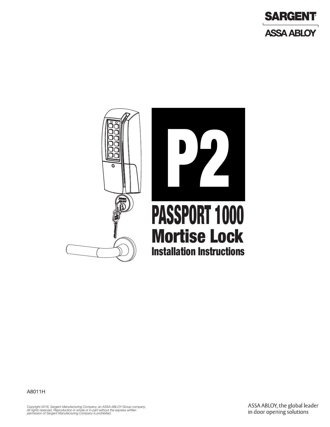 Assa Abloy Sargent Passport 1000 Series Installation Instructions ...