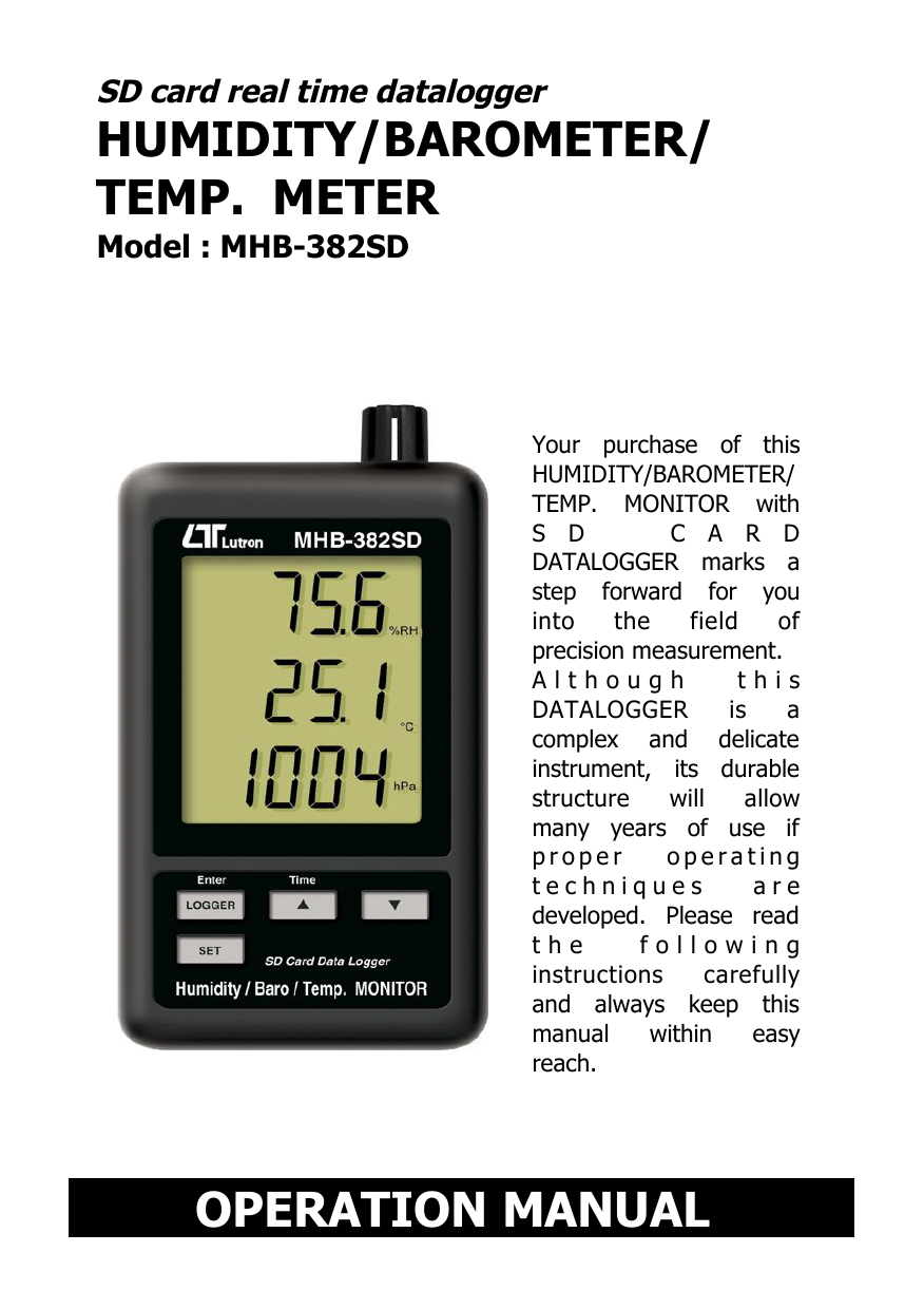 HUMIDITY/BAROMETER/ TEMP. METER OPERATION MANUAL | Manualzz