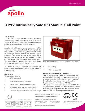 XP95® Intrinsically Safe (IS) Manual Call Point | Manualzz