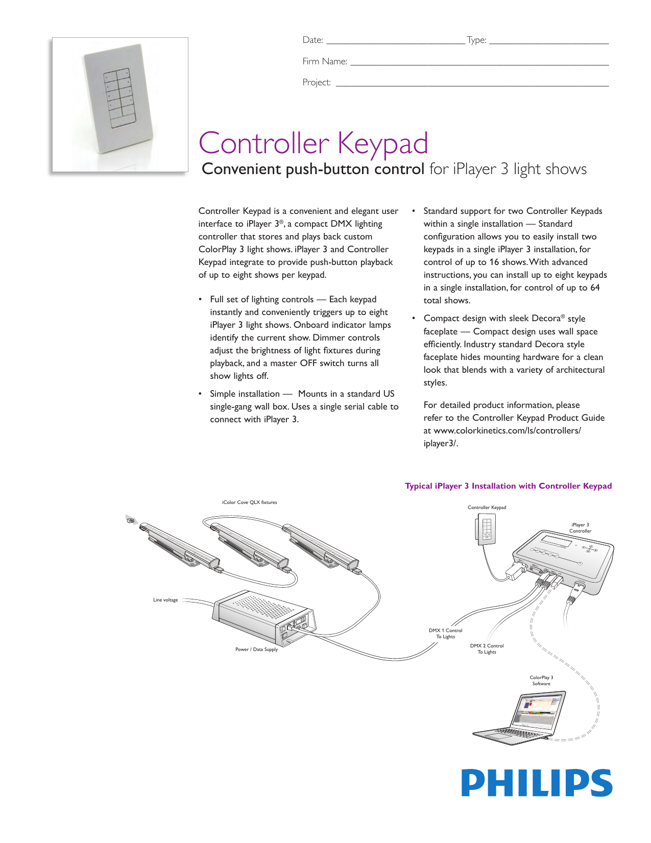 Color Kinetics 103-000020-00 iPlayer 3 Controller Keypad Lighting ...