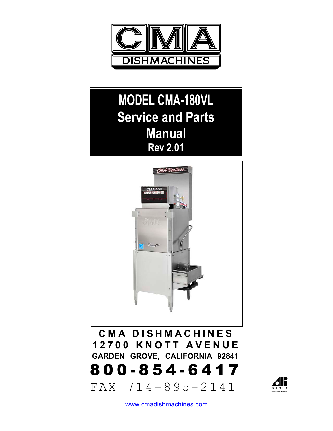 CMA Dishmachines CMA-180VL Service And Parts Manual | Manualzz
