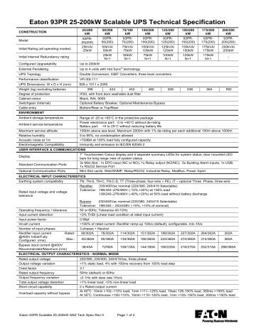 Eaton 93PR 25-200kW Scalable UPS Technical Specification | Manualzz