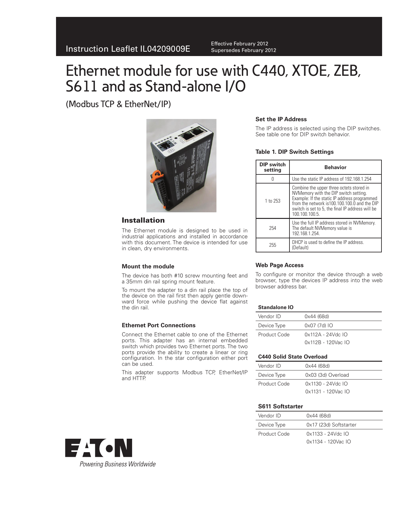 C441U/C441V EtherNet IP/Modbus TCP Installation Leaflet | Manualzz