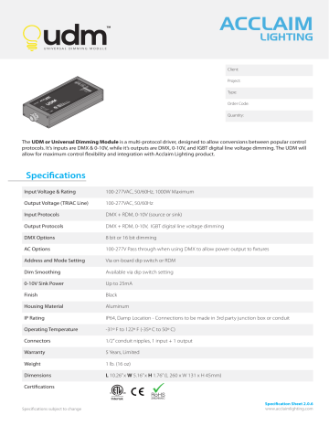 Acclaim Lighting UDM Spec sheet | Manualzz