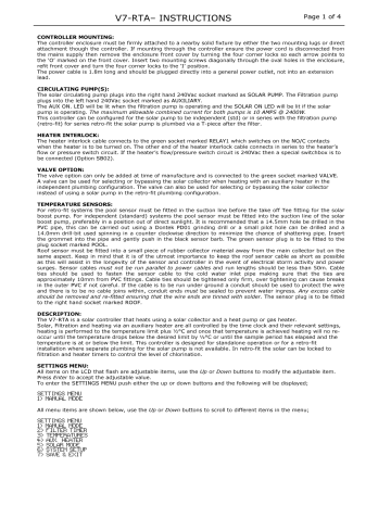 Solar Controller V7 RTA Instructions | Manualzz