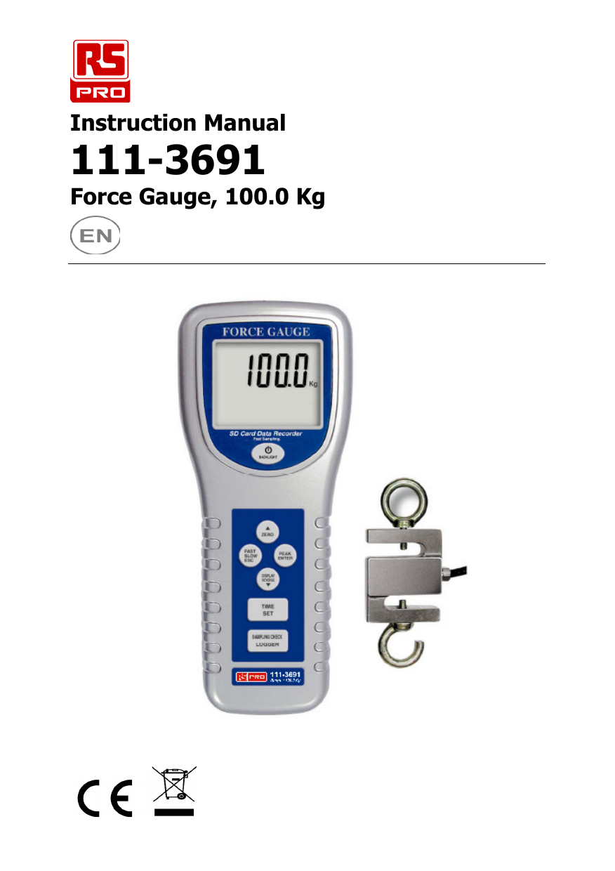 Instruction Manual Force Gauge, 100.0 Kg | Manualzz