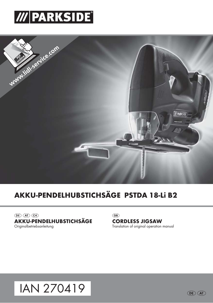 Parkside PSTDA 18 Li B2 CORDLESS JIGSAW Operating Instructions Manualzz parkside-pstda-18-li-b2-cordless-jigsaw-operating-instructions-manualzz