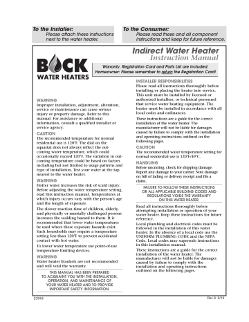 Bock Water heaters SideKick 30SK Instruction manual | Manualzz