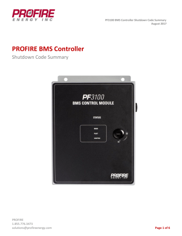 PROFIRE PF3100 BMS Controller Shutdown Codes Product Manual | Manualzz