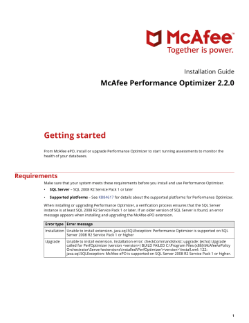 McAfee Performance Optimizer 2.2.0 Installation Guide | Manualzz