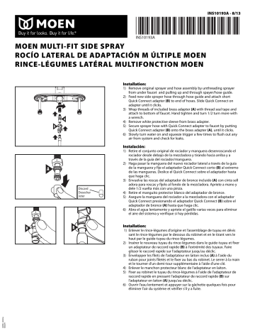 Moen 168666 Moen Side Spray Adapter Kit (Internal Thread Faucets ...