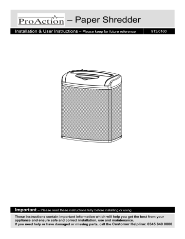 ProAction 10 Sheet 21 Litre Cross Cut Shredder Instruction Manual ...