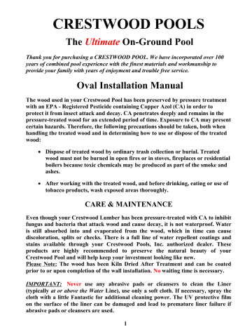 CRESTWOOD above ground pool Oval Installation Manual | Manualzz