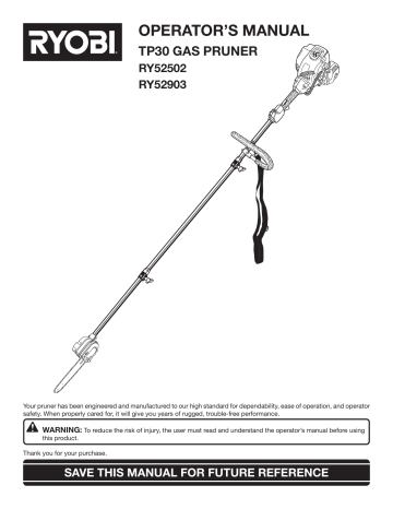 RYOBI TP30 Gas Pruner Operator's Manual | Manualzz