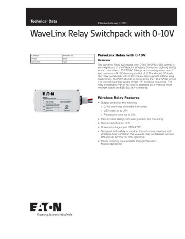Relay Switchpack WaveLinx WSP-MV-010 Datasheet | Manualzz