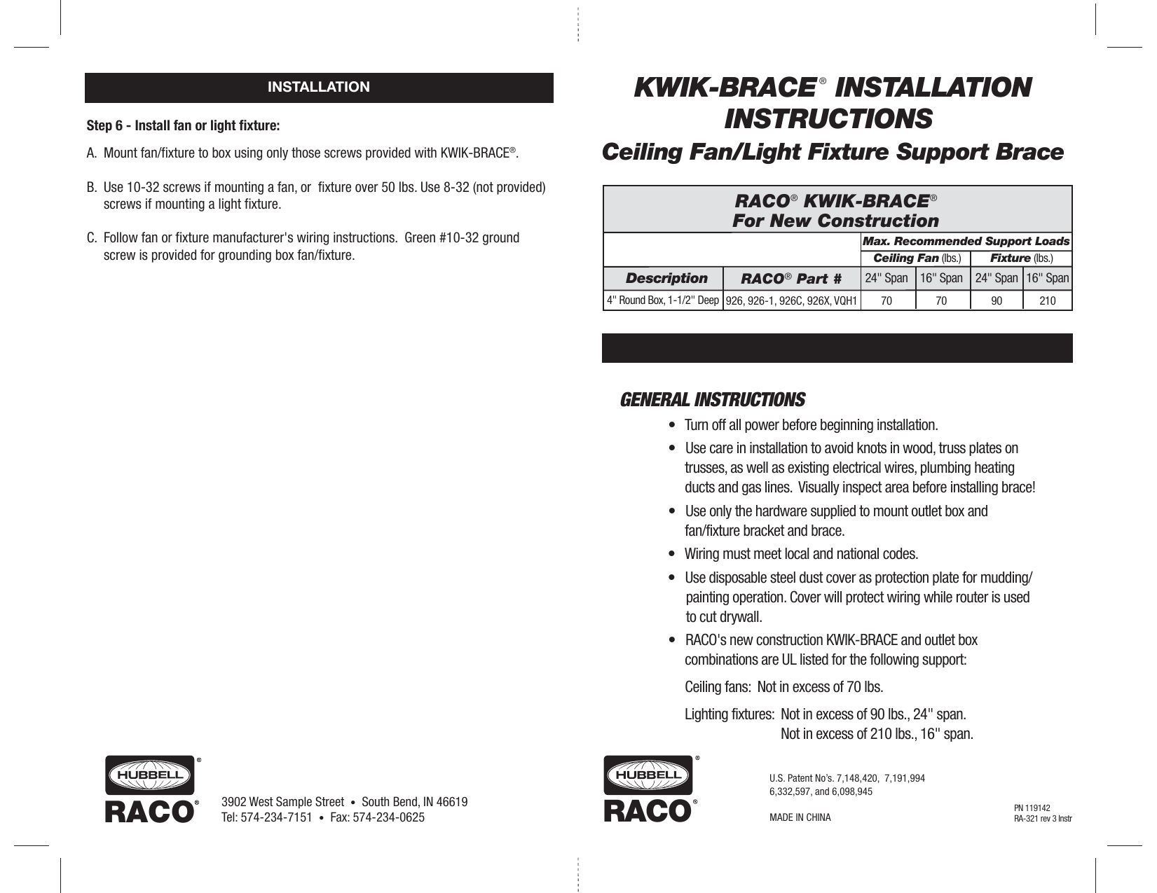 Raco Ceiling Fan Box With Brace Installation | Shelly Lighting