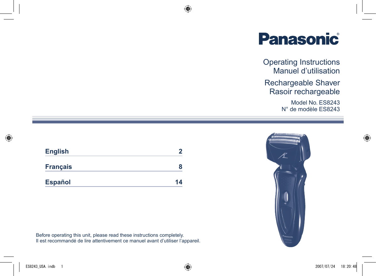 Panasonic ES8243A Operating Instructions Manual | Manualzz
