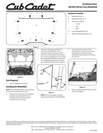 Installation Sheet 39A70051100 One-Piece Windshield | Manualzz