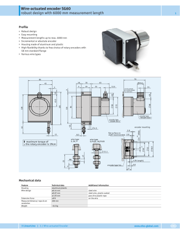 Siko SG60 Draw-Wire Encoder Data Sheet | Manualzz