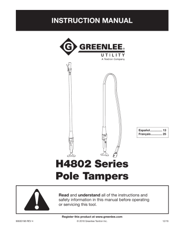 Greenlee H4802 Series Pole Tampers Operator's Manual | Manualzz