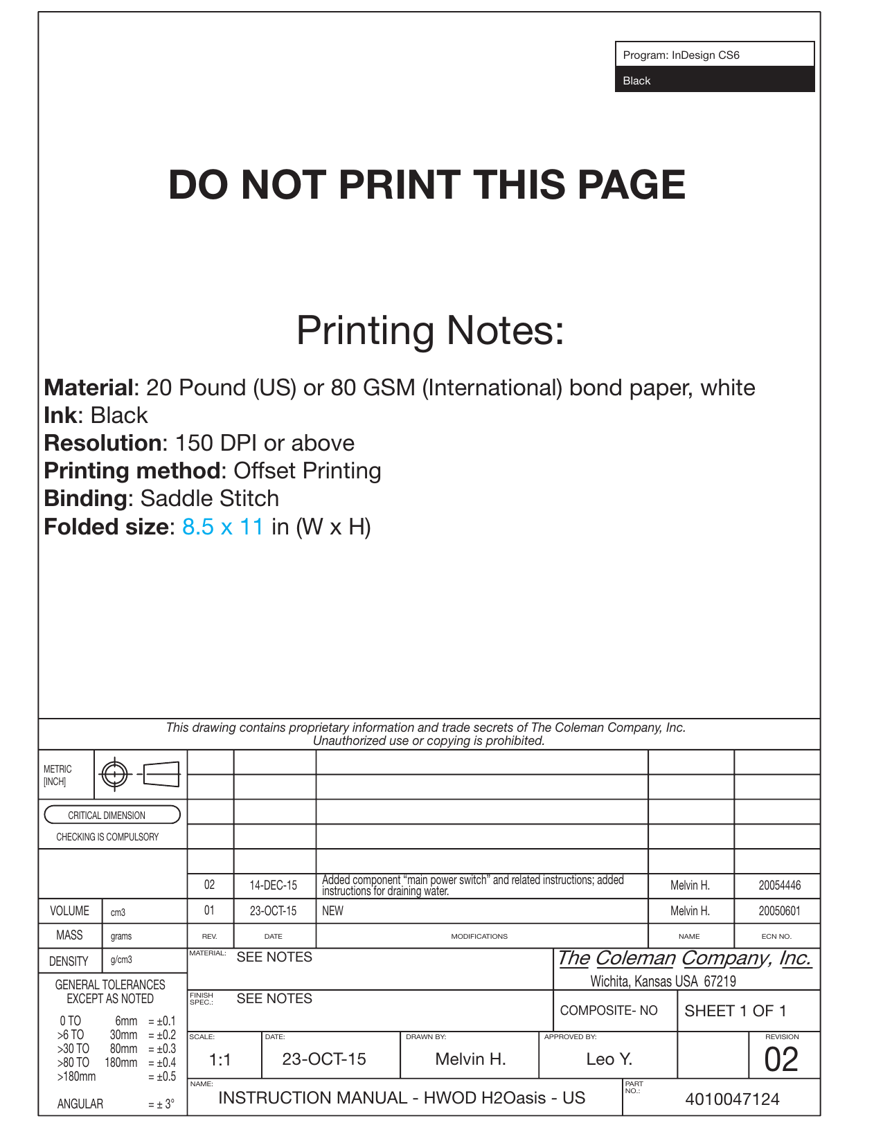 DO NOT PRINT THIS PAGE Printing Notes: | Manualzz