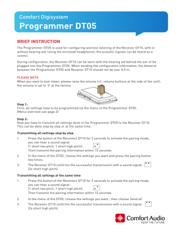 Programmer DT05 Instructions - Comfort Audio | Manualzz