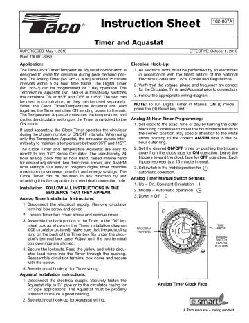 Taco 563-2 00 Series 95 to 115 Deg F 7A Hydronic Aquastat Instruction ...