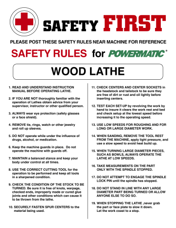 Wood Lathe Safety Rules | Manualzz