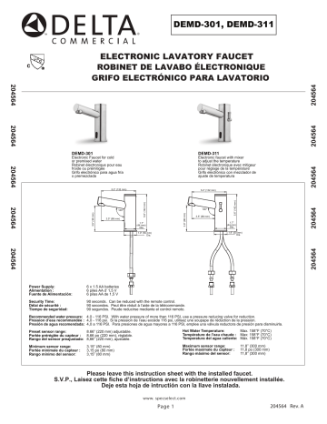 Delta DEMD-301LF Battery-Powered Touchless Single Hole Bathroom Faucet ...