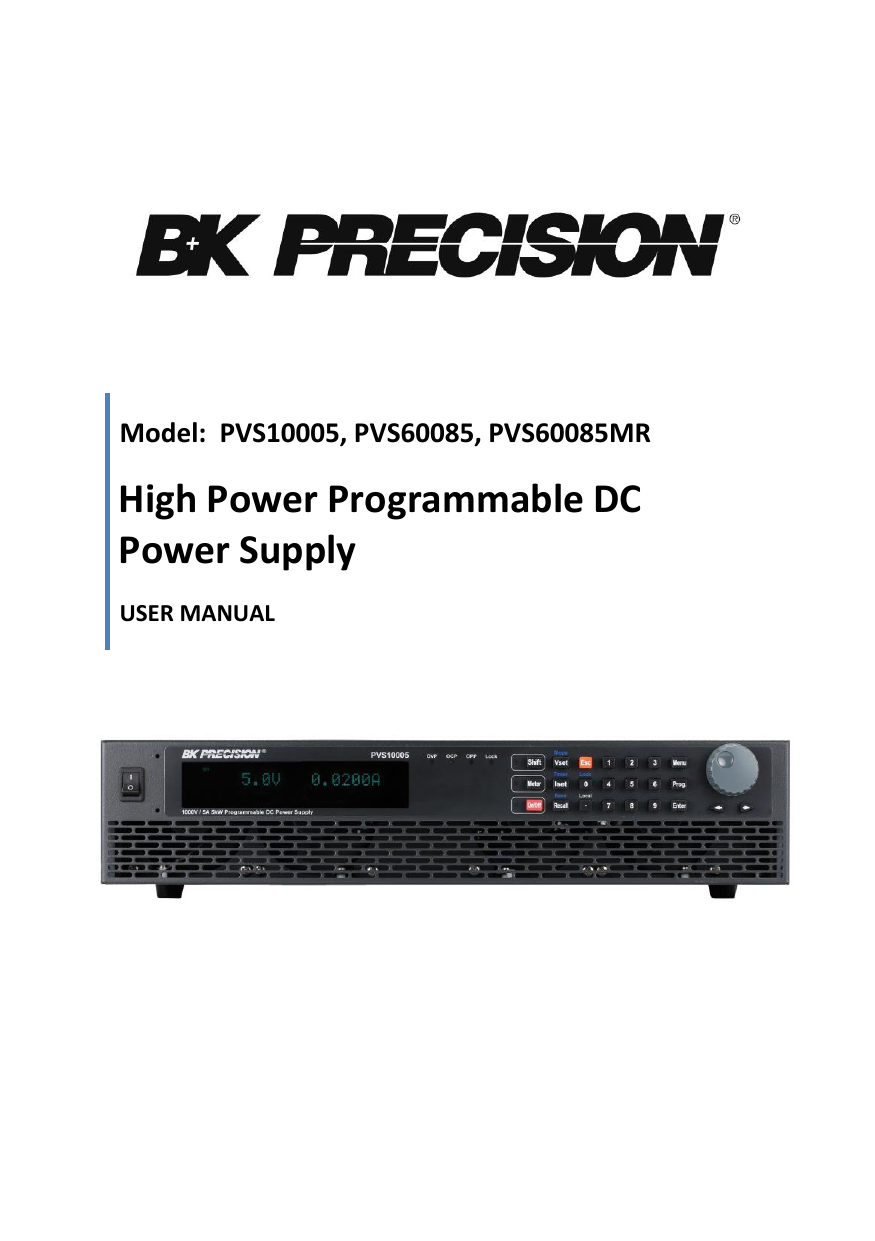 BK Precision PVS60085MR User manual | Manualzz