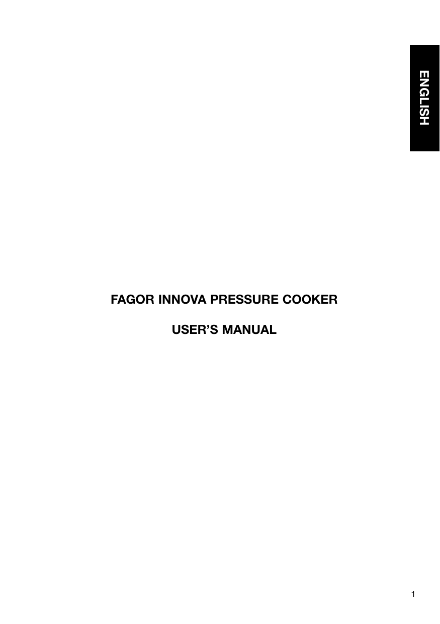Fagor 918010111 Innova 10 Qt. Pressure Cooker Use and Care Manual ...