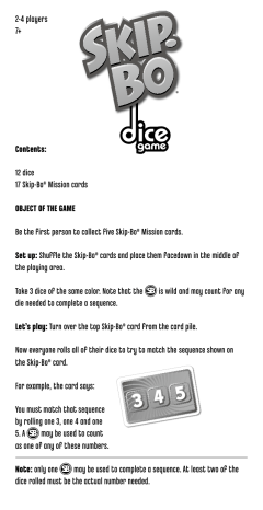 Mattel Skip-Bo Dice Game Instruction Sheet | Manualzz