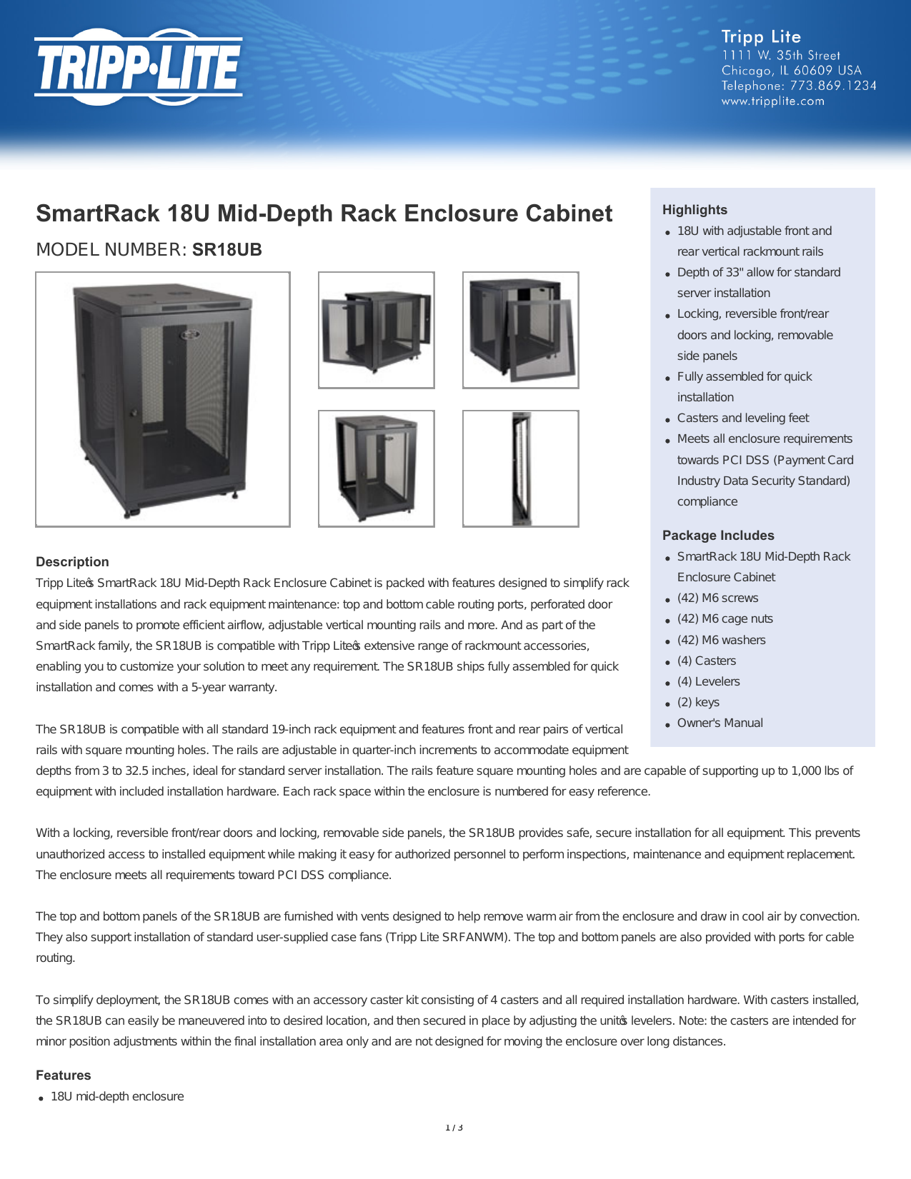 Tripp Lite 18u Rack Enclosure Server Cabinet 33 Inch | Cabinets Matttroy